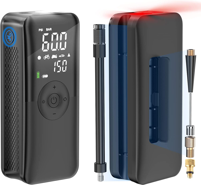 Compressore Aria Portatile per Bici,Mini Compressore Digitale,2*2000mAh Compressore a Batteria ...