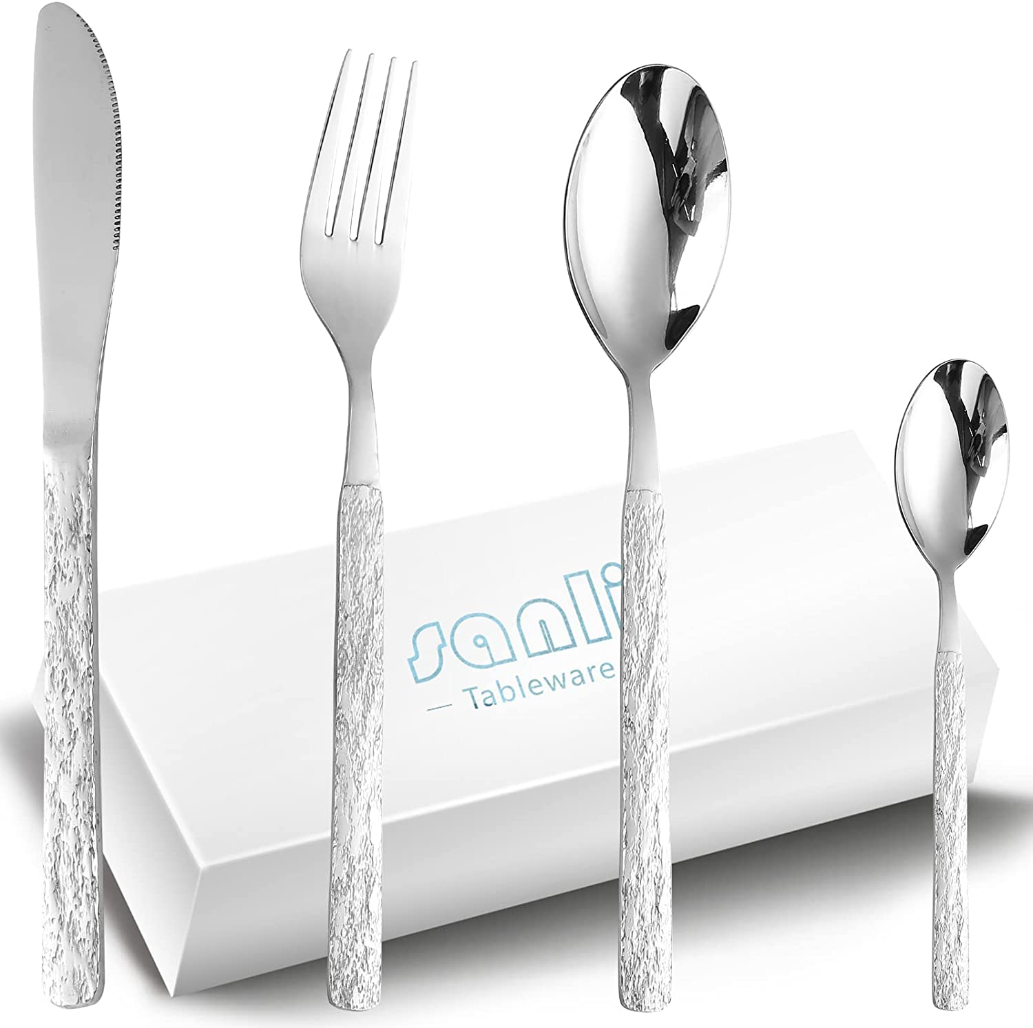 Posate Acciaio Inox 6 Persone, SANLI 24 Pezzi Motivo In Pietra Coltello ...