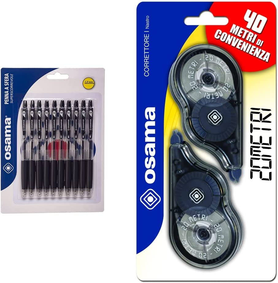 Osama OBG Penna A Sfera A Scatto, Scorrevole E Precisa Nera, 10 Pezzi ...