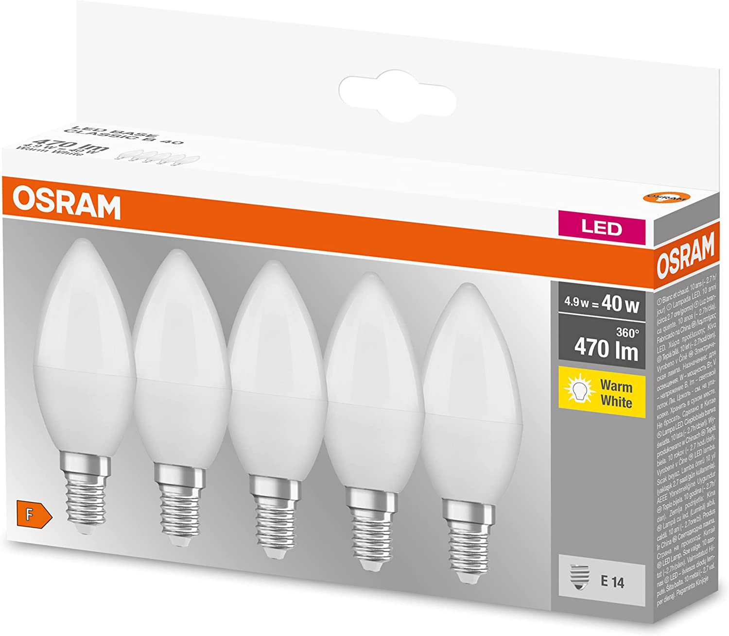 OSRAM LED BASE Classic B40, Lampade LED A Filamento Smerigliato In Vetro Per Base E14, Forma Di ...