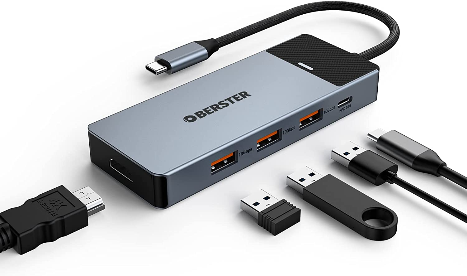 Hub USB C 3.2, OBERSTER 5 In 1 Hub USB C Con HDMI 4K@60Hz, USB A/C 3.2 ...