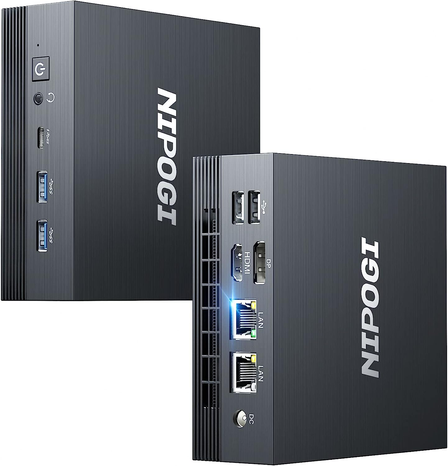 NiPoGi Mini PC Dual LAN, Mini Desktop PC AMD Ryzen 5 5560U (6C+12T ...